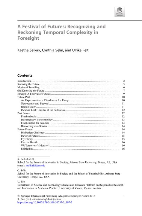 Pdf A Festival Of Futures Recognizing And Reckoning Temporal Complexity In Foresight