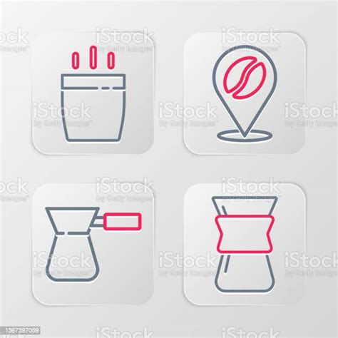 세트 라인은 커피 메이커 커피 터크 콩과 컵 아이콘위치 위에 붓습니다 벡터 커피 마실 것에 대한 스톡 벡터 아트 및 기타 이미지