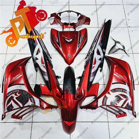 Yamaha Lc135 Lc 135 Cover Set Bodyset Candy Red Black V2 V3 V4 V5 V6 V7 Batik Merah Hitam