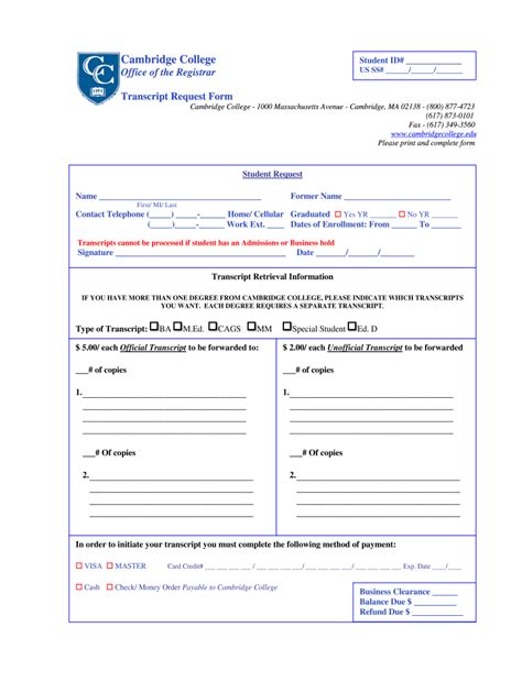 Cambridge College Transcript Request Form Fill Online Printable Fillable Blank Pdffiller