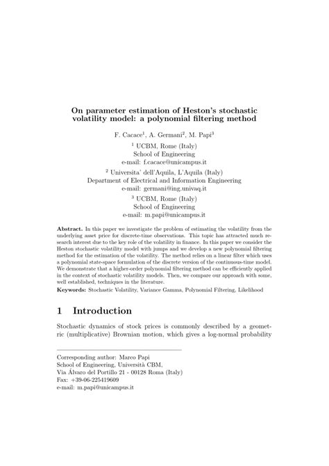 Pdf On Parameter Estimation Of Hestons Stochastic Volatility Model