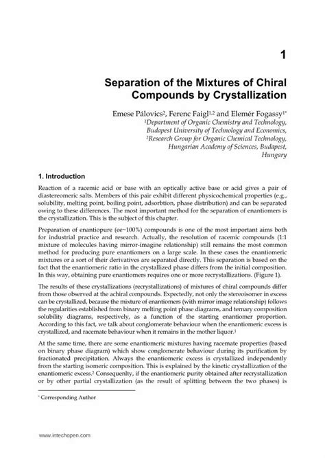 Pdf 1 Separation Of The Mixtures Of Chiral Compounds By