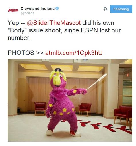 Cleveland Indians Mascot Slider Poses Naked For Espn