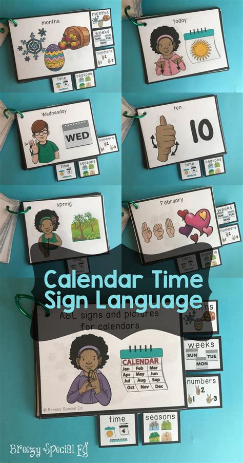 ASL Sign Language Visual Calendar Time Flashcard Dictionary For Special Ed Asl Sign Language