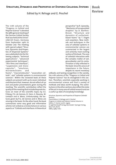 Pdf Structure Dynamics And Properties Of Disperse Colloidal Systems