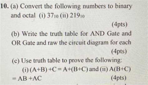 Solved A Convert The Following Numbers To Binary And Chegg