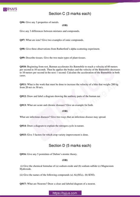 Cbse Sample Paper Class 9 Science Set 3 Click To Download Pdf