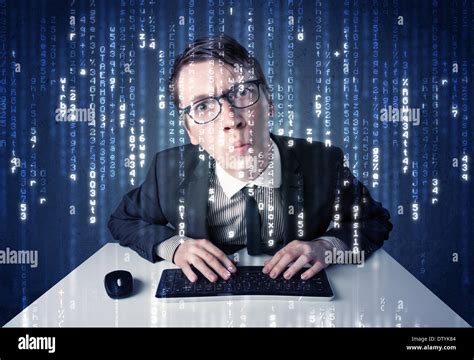 Hacker Decoding Information From Futuristic Network Technology Stock