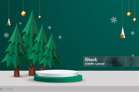 상품 디스플레이 원통형 모양과 크리스마스 트리05 재고 벡터 메리 크리스마스 배너 크리스마스 트리에 대한 스톡 벡터 아트 및 기타 이미지 크리스마스 트리 0명 개념