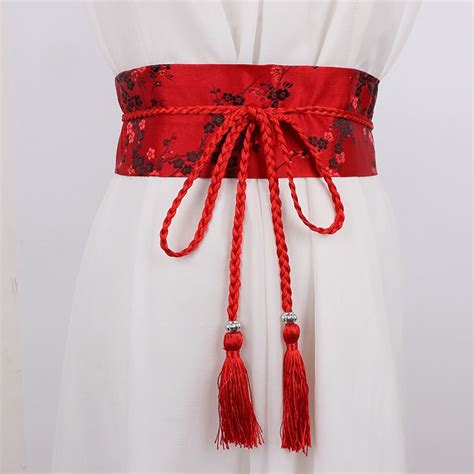 Japanese Traditional Clothing Kimono Wide Belt Women Sash Tie Streetwear Embroidered Fower Tasse