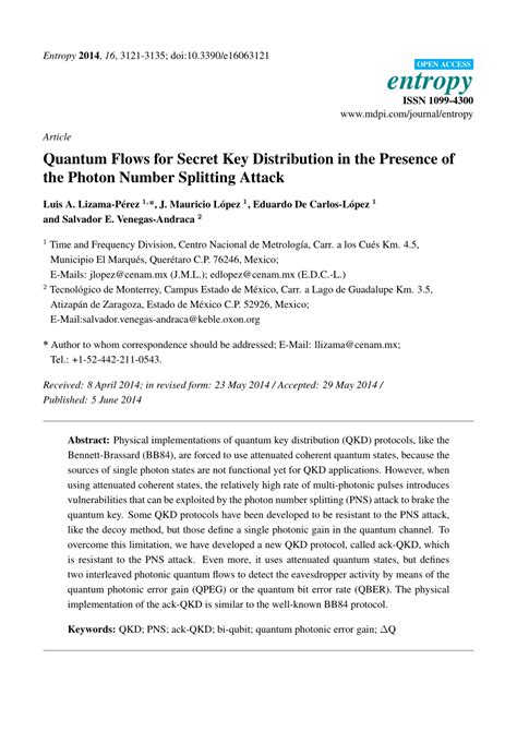 Pdf Quantum Flows For Secret Key Distribution In The Presence Of The Photon Number Splitting
