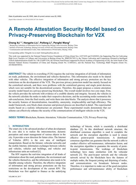 Pdf A Remote Attestation Security Model Based On Privacy Preserving Blockchain For V2x