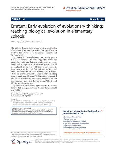 Pdf Erratum Early Evolution Of Evolutionary Thinking Teaching