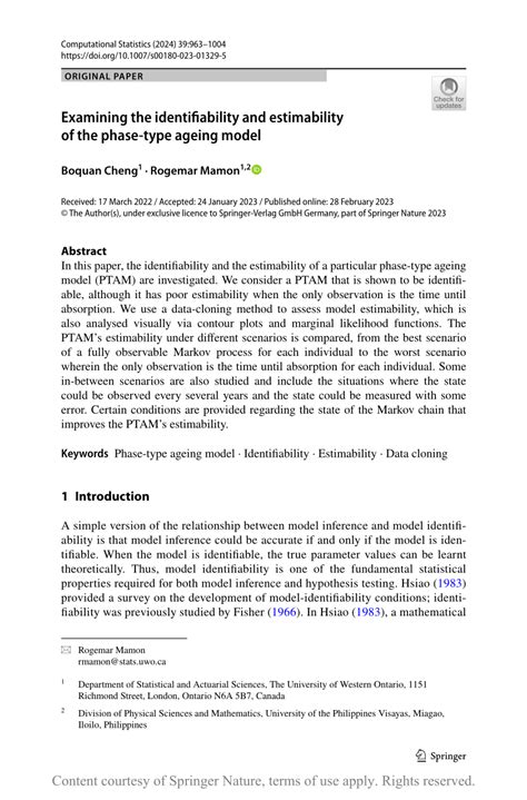 Examining The Identifiability And Estimability Of The Phase Type Ageing Model Request Pdf