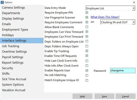 Interface Settings Time Clock Mts Documentation