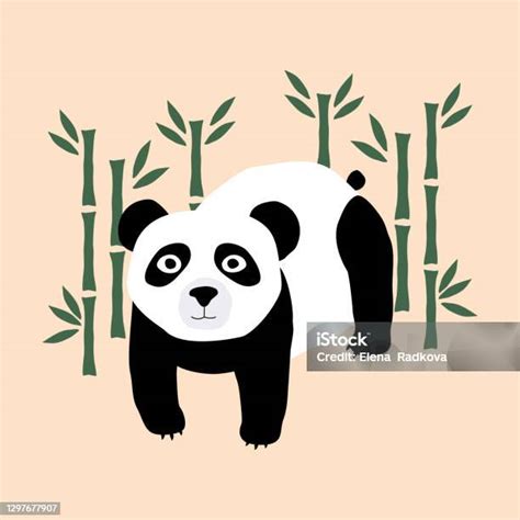 귀여운 팬더와 대나무 숲 멸종 위기에 처한 중국 팬더 파스텔 배경에 팬더 만화 가공의 인물에 대한 스톡 벡터 아트 및 기타 이미지 가공의 인물 검은색 귀여운 Istock