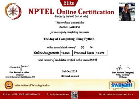 Jahnavi Gannu On Linkedin Nptelcertification Pythonprogramming