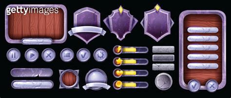 3d Game Ui Stone Frame Set Vector Fantasy Medieval Rpg Rock Button Wooden Menu Background Kit