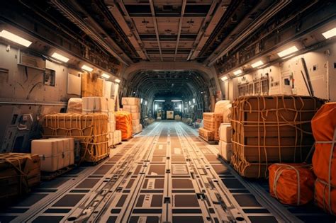 Premium Photo Inside The Cargo Hold Of A Cargo Airplane Ai Generative
