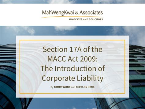 Section 17a Of The Macc Act 2009 The Introduction Of Corporate Liability