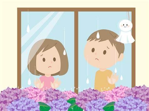 フリーイラスト 雨が止むのを待っている男の子と女の子でアハ体験 GAHAG 著作権フリー写真イラスト素材集