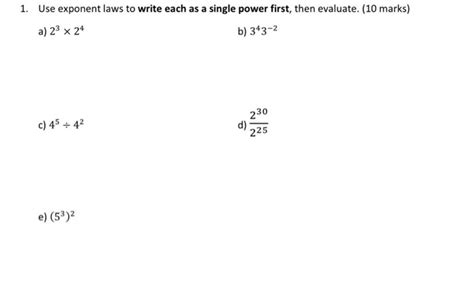 Solved 1 Use Exponent Laws To Write Each As A Single Power