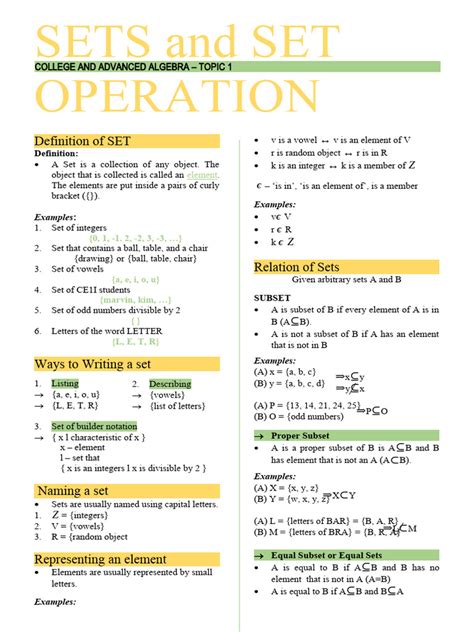 Topic 1 Sets And Set Operation Pdf Set Mathematics Mathematics