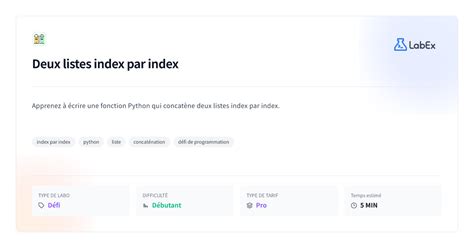 Deux Listes Index Par Index Labex