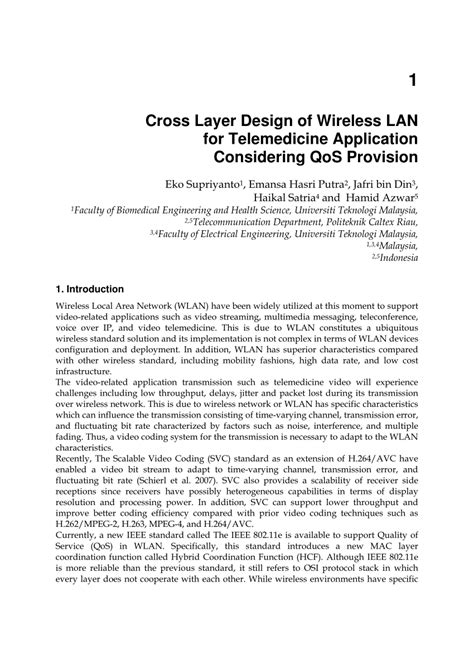 pdf cross layer design of wireless lan for telemedicine application