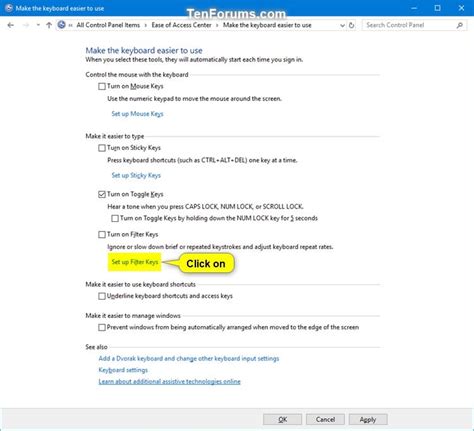 turn on or off filter keys in windows 10 tutorials