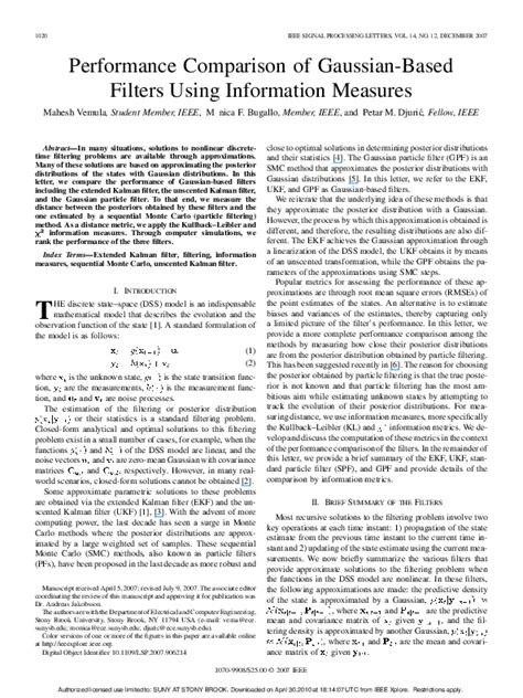 Pdf Performance Comparison Of Gaussian Based Filters Using Information Measures