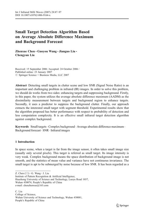 Pdf Small Target Detection Algorithm Based On Average Absolute Difference Maximum And