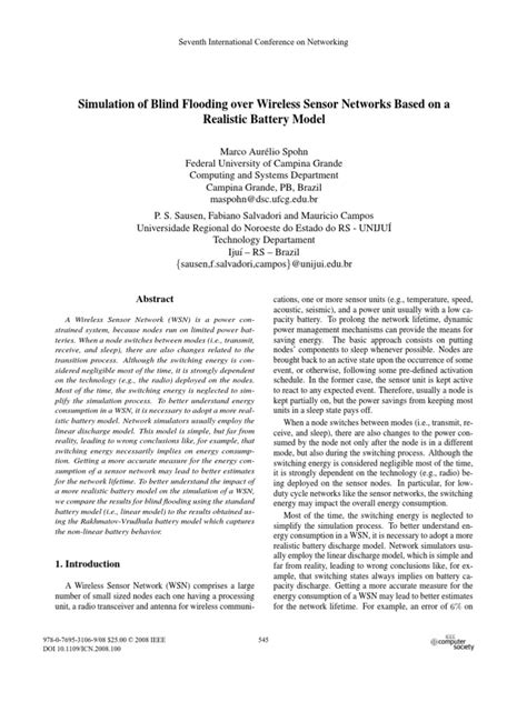 Simulation Of Blind Flooding Over Wireless Sensor Networks Based On A Realistic Battery Model