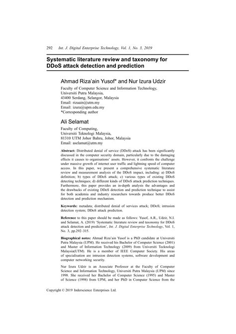 Pdf Systematic Literature Review And Taxonomy For Ddos Attack