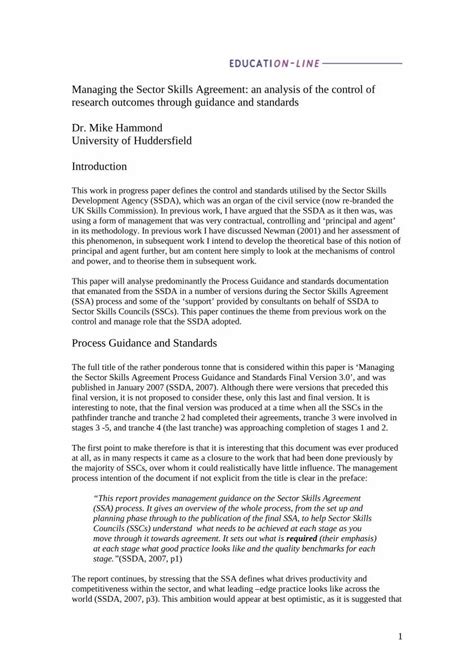 Pdf Managing The Sector Skills Agreement An Analysis …development Agency Ssda Which Was An