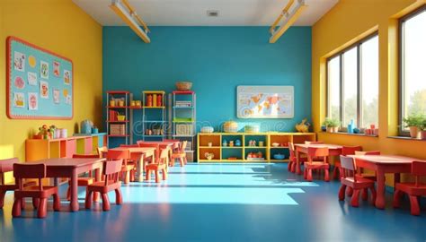Bright Organized Daycare Classroom Filled With Colorful Learning