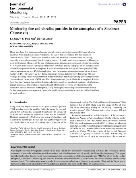 Pdf Monitoring Fine And Ultrafine Particles In The Atmosphere Of A Southeast Chinese City