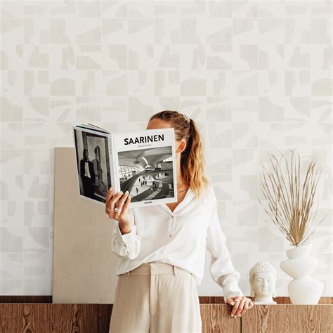 Neutral Geometric Wooden Tile Design Removable Wallpaper By Livettes Livettes Wallpaper