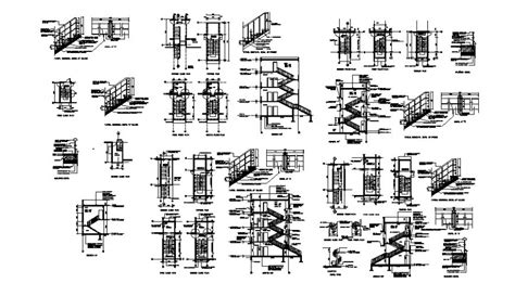 Stairways Elevation Section And Constructive Structure Details Of Sports Center Dwg File