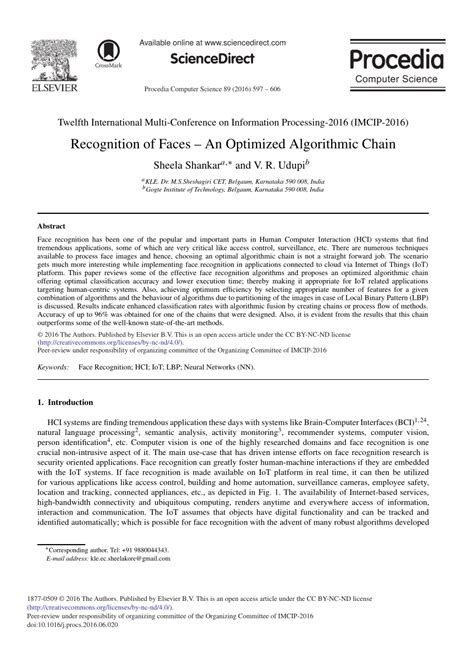 Pdf Recognition Of Faces An Optimized Algorithmic Chain