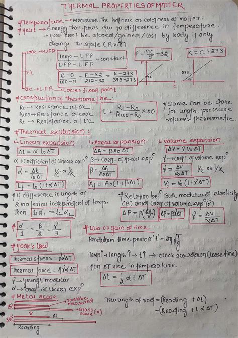 Thermal Properties Of Matter Quick Revision Sheet Properties Of