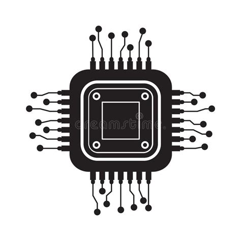 Vector Computer Electronic Chip Black Shape Icon Silhouette Microchip Processor Artificial