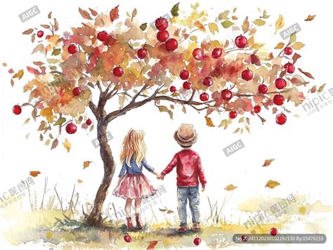Ai创作图采摘苹果手绘 摘苹果插画 小女孩摘苹果插画 水彩秋天插画 秋意水彩秋日 摘苹果采摘苹果 手绘苹果园插画 手绘收获樱桃的小女孩 摘水果手绘 摘红枣绘画 采果手绘插画 水彩秋天 苹果树