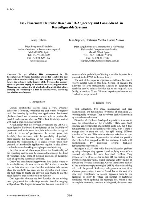 Pdf Task Placement Heuristic Based On 3d Adjacency And Look Ahead In Reconfigurable Systems