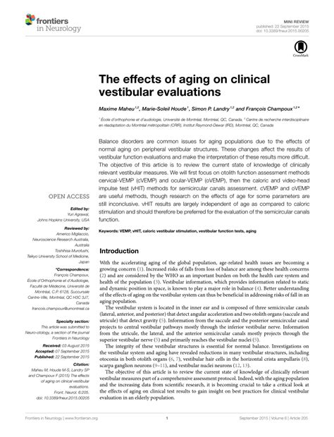 Pdf The Effects Of Aging On Clinical Vestibular Evaluations