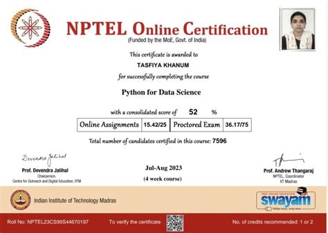 Completed Python For Data Science Course Through Nptel Which Has