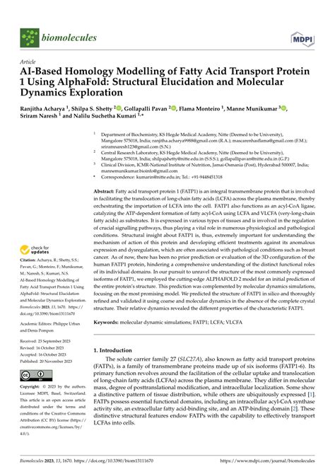 Pdf Ai Based Homology Modelling Of Fatty Acid Transport Protein 1 Using Alphafold Structural