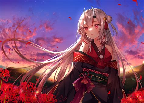 Demon Anime Girl With White Hair And Red Eyes