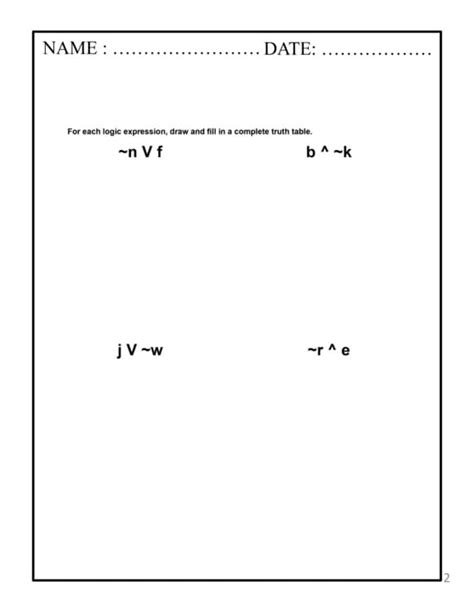 Draw Truth Tables Logic Worksheets And Or Ifthen
