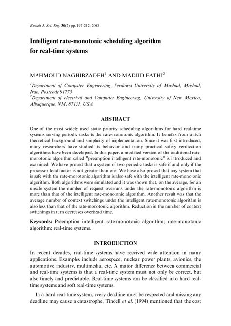 Pdf Intelligent Rate Monotonic Scheduling Algorithm For Real Time Systems